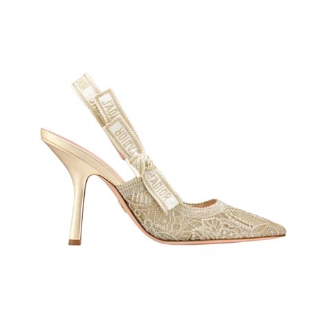 W 디올 자디올 슬링백 펌프 트랜스패런트 메탈릭 골드 톤 메쉬 마크라메 이펙트 D 레이스 버터플라이 모티프 Dior Kream