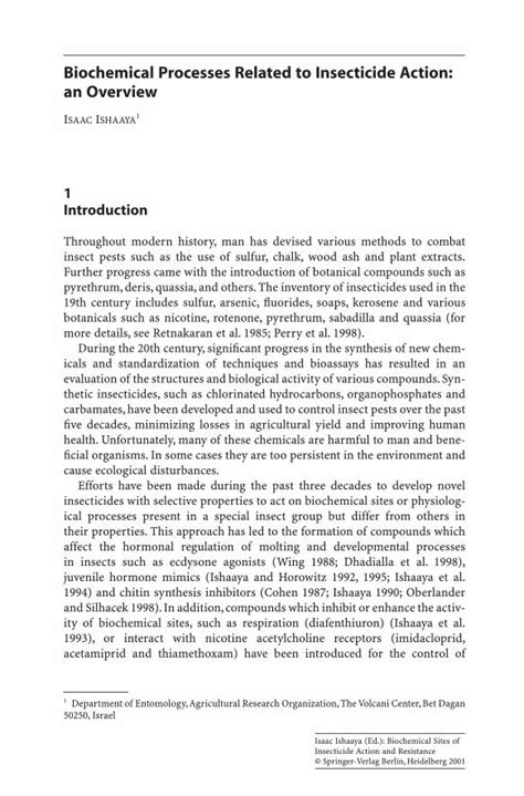 Pdf Biochemical Processes Related To Insecticide Action An Overview