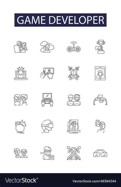 Game Developer Line Icons And Signs Royalty Free Vector