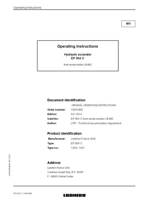 Liebherr Ep954c Operation And Maintenance Manual Pdf Download Service