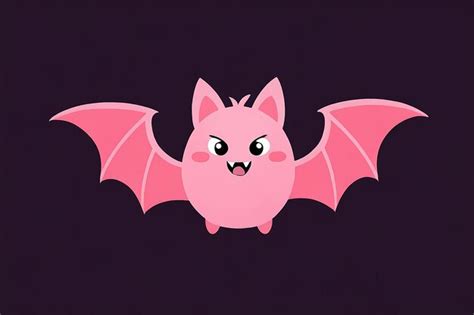 Cartoon Style Pink Bat On Dark Background Premium Ai Generated Image