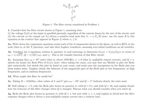 Solved Figure 1 The Filter Circuit Considered In Problem 1