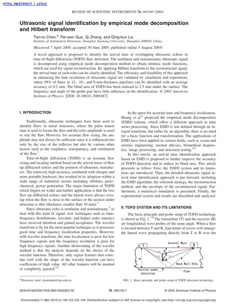 Pdf Ultrasonic Signal Identification By Empirical Mode Decomposition And Hilbert Transform