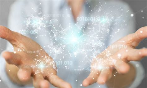 Businesswoman Using Digital Binary Code Connection Network 3d Re Stock Illustration