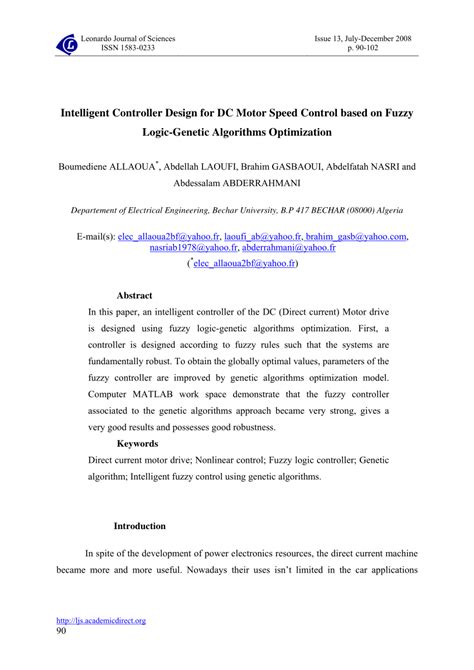 Pdf Intelligent Controller Design For Dc Motor Speed Control Based On Fuzzy Logic Genetic