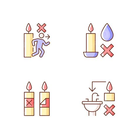 Candle Safety Rgb Color Icon Set With Detailed Manual Labels Vector