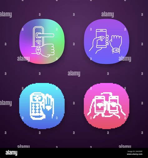 Nfc Technology App Icons Set Uiux User Interface Near Field Door Lock Bracelet Payment