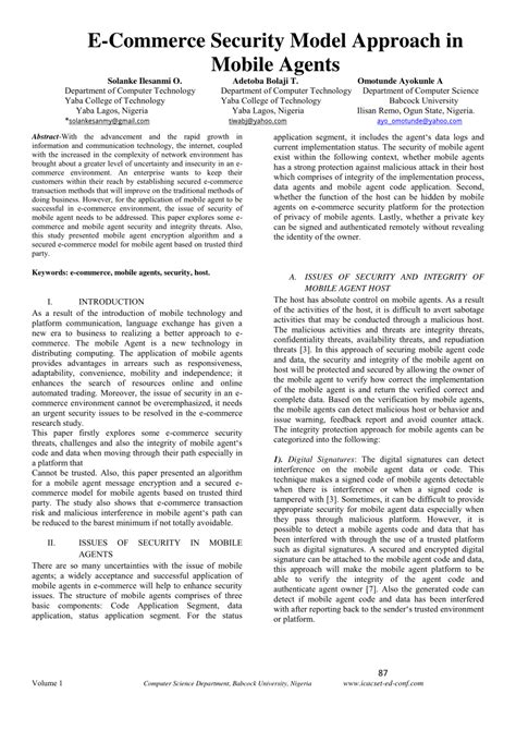Pdf E Commerce Security Model Approach In Mobile Agents