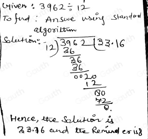 solved 2 solve using the standard algorithm 3 962 ÷12 [algebra]