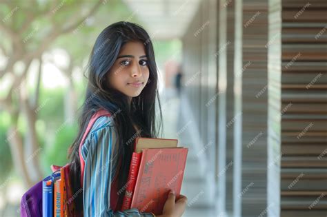 Premium Photo An Indian College Girl Holding Books