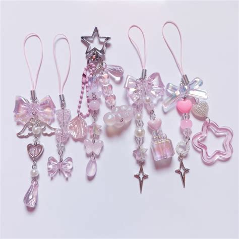 Pink Series Beaded Keychainphone Charms For Bag Photobook Collbook