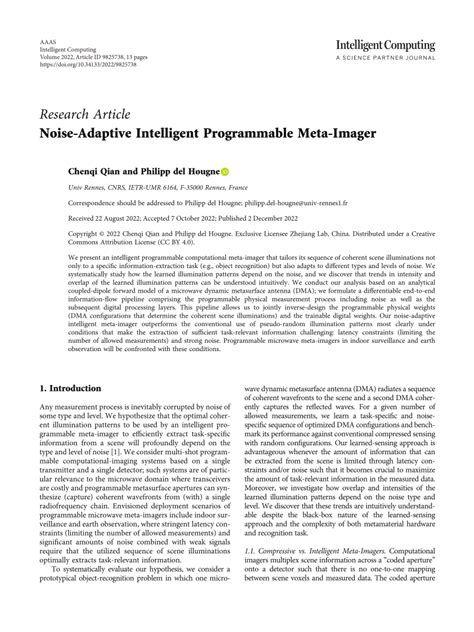 Pdf Noise Adaptive Intelligent Programmable Meta Imager