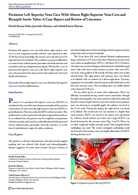 Pdf Persistent Left Superior Vena Cava With Absent Right Superior