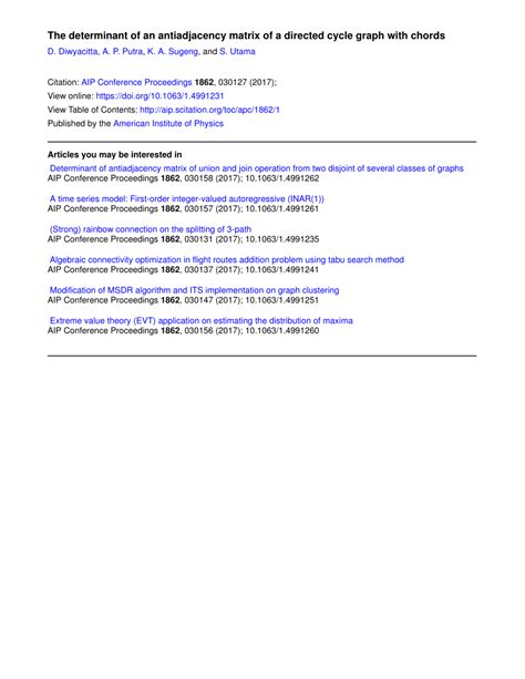 Pdf The Determinant Of An Antiadjacency Matrix Of A Directed Cycle