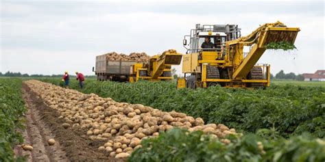 Agriculture Machines Are Harvesting Potatoes Stock Illustration