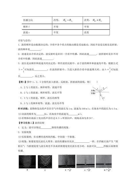 3 3 波的反射、折射和衍射 导学案 高二上学期物理人教版（2019）选择性必修第一册 21世纪教育网 二一教育
