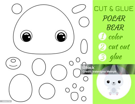 간단한 교육 게임 착색 페이지 잘라 접착제 앉아 아기 북극곰 아이들을위한 유치원 어린이를위한 교육 종이 게임 종이에 색상 절단