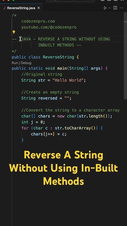 Reverse A String Without Using In Built Methods Java Coding Youtube