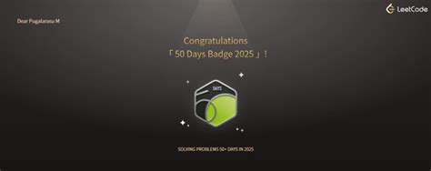 Codingconsistency Leetcodemilestone Learningneverstops Codeeveryday Pugalarasu M