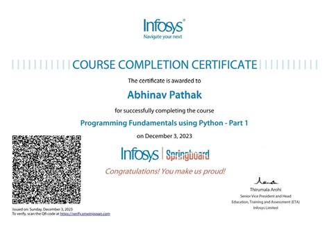 Finished Python Course With Infosys Springboard Abhinav Pathak