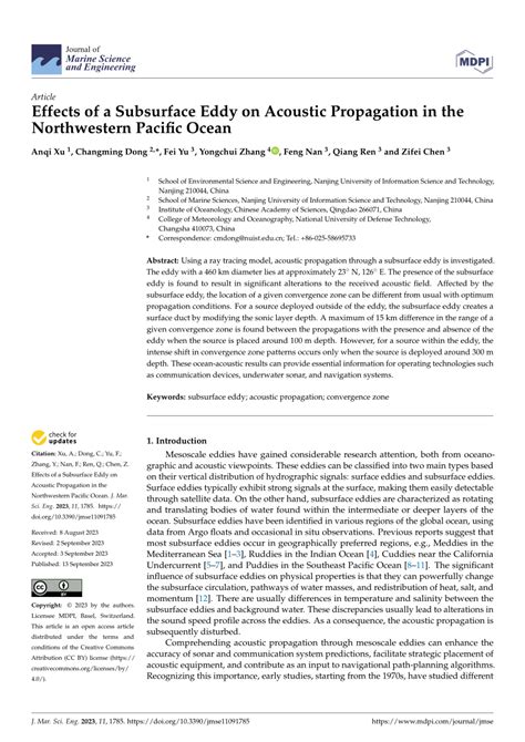 Pdf Effects Of A Subsurface Eddy On Acoustic Propagation In The