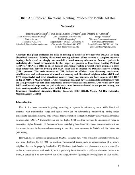 pdf drp an efficient directional routing protocol for mobile ad hoc