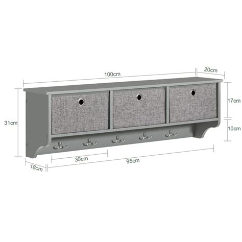 Perchero Moderno De Pared Con 5 Ganchos Y 3 Cajones Madera Gris