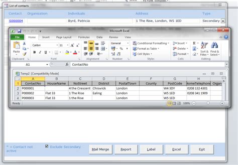 Export Into Excel Ariel Contact Manager