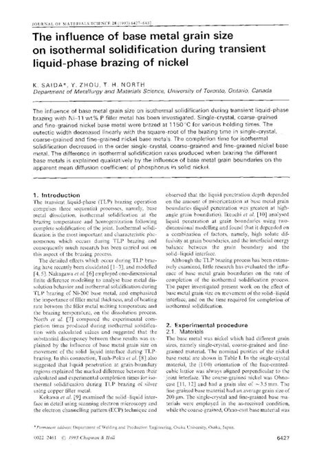 Pdf The Influence Of Base Metal Grain Size On Isothermal · On