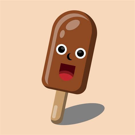 Vector Chocolate Popsicle On Stick Character Isolated On Light Brown