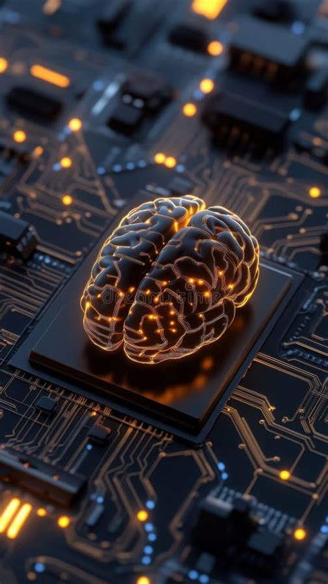 Glowing Brain Shaped Circuit On Microchip Symbolizes Advanced Ai And Decision Making Technology