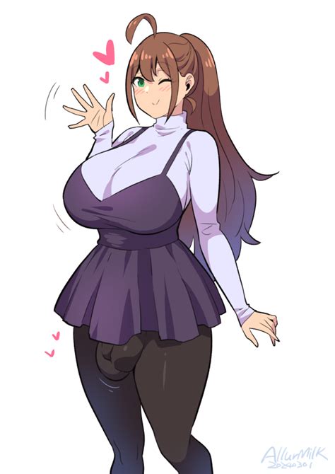 Rule 34 1futa Ahoge Allurmilk Balls Breasts Brown Hair Bulge Clothed Clothing Duplicate