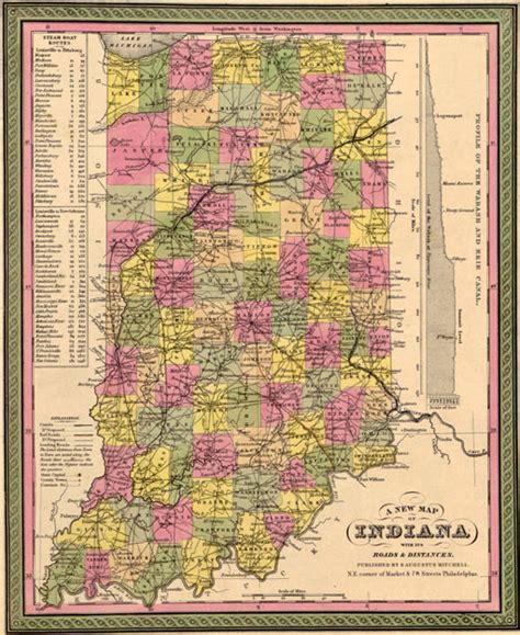 Indiana State 1849 By Mitchell Historic Map Reprint