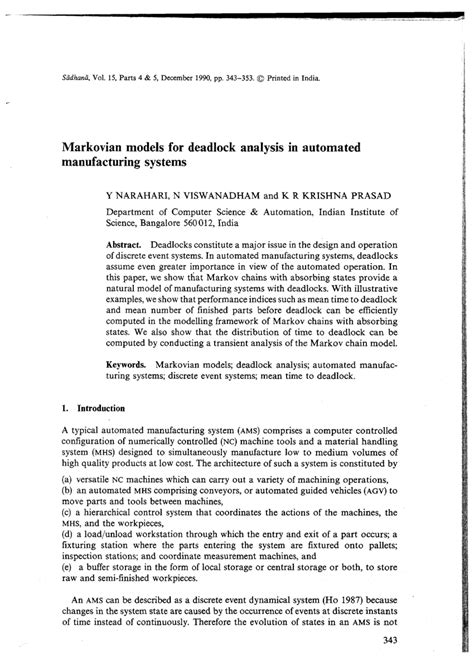 pdf markovian models for deadlock analysis in automated manufacturing systems