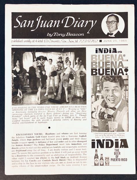 1965 San Juan Diary Risque Tourist Newspaper Hotel El Convento San Juan