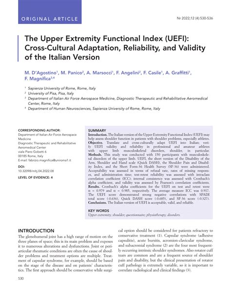 Pdf The Upper Extremity Functional Index Uefi Cross Cultural Adaptation Reliability And