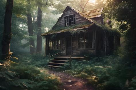 Premium Ai Image Abandoned Cabin In The Forest Neural Network Ai Generated