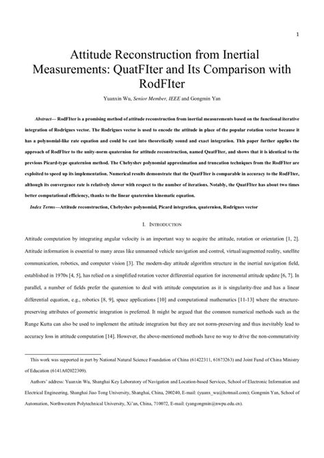 Attitude Reconstruction From Inertial Measurements Quatfiter And Its Comparison With Rodfiter