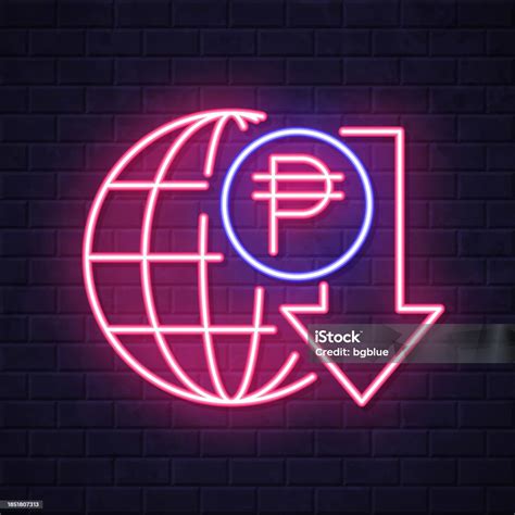 Peso Rate Decrease Glowing Neon Icon On Brick Wall Background Stock