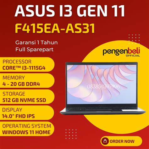 Jual LAPTOP ASUS CORE I3 GEN 11 F415EA AS31 CORE I3 1115G4 20GB RAM 512GB SSD 14 IPS