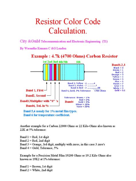 Resistor Color Code Calculation Pdf Resistor Electrical Equipment