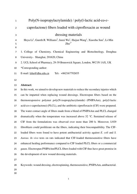Pdf Poly N Isopropylacrylamidepoly L Lactic Acid Co ɛ Caprolactone Fibers Loaded With