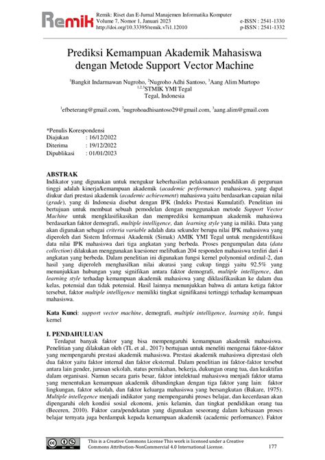 Pdf Prediksi Kemampuan Akademik Mahasiswa Dengan Metode Support