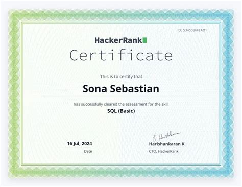 Passed Sql Skill Assessment On Hackerrank Sona Sebastian Posted On The Topic Linkedin