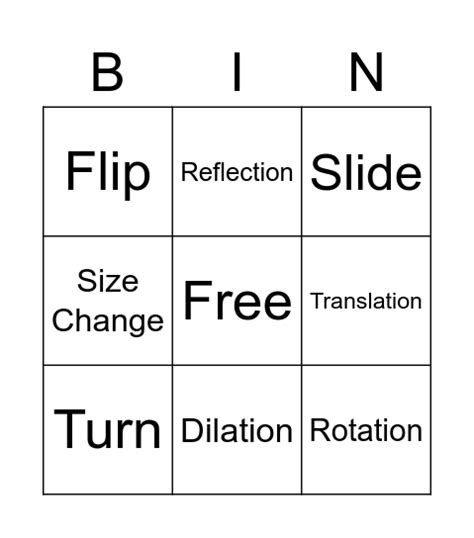 Transformations Bingo Card