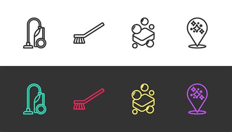 라인 진공 청소기 청소용 브러시 비누 바 및 홈 서비스를 흑백으로 설정하십시오 벡터 가사 집안일에 대한 스톡 벡터 아트 및 기타 이미지 가사 집안일 가정 생활 건강