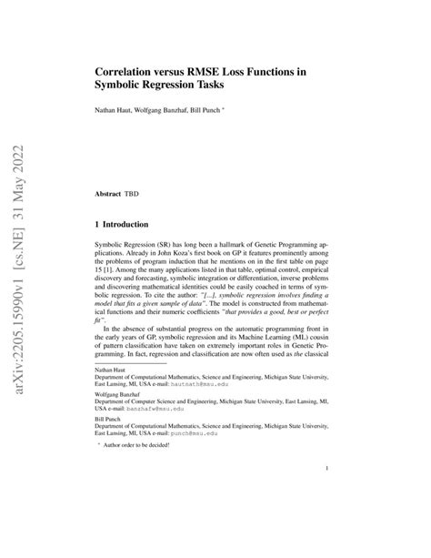 Correlation Versus Rmse Loss Functions In Symbolic Regression Tasks