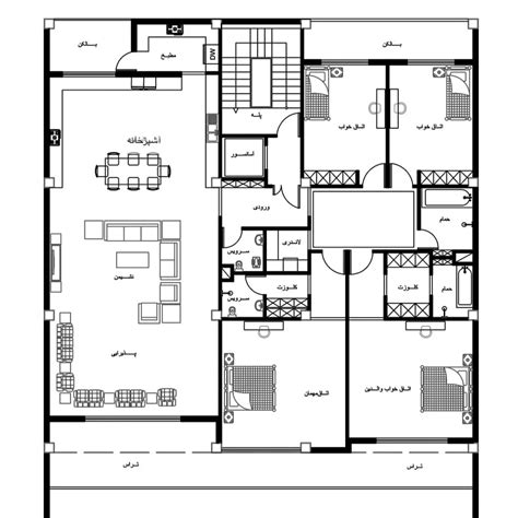 ‎نقشه ساختمانپلان معماری‎ ‎پلان سه خوابه 🔹️پلان مسکونی آپارتمانی موقعیت پلاک جنوبی عرض زمین
