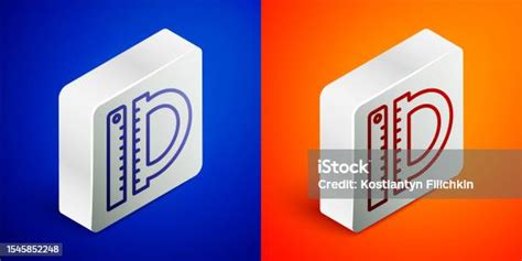 파란색과 주황색 배경에서 격리된 도 아이콘을 측정하기 위한 등대선 Protractor 그리드입니다 기울기 각도 미터 측정 도구 기하학적 기호 실버 스퀘어 버튼 벡터 3차원