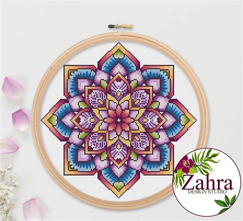 Mandala Cross Stitch Pattern Colorful Floral Mandala Cross Stitch